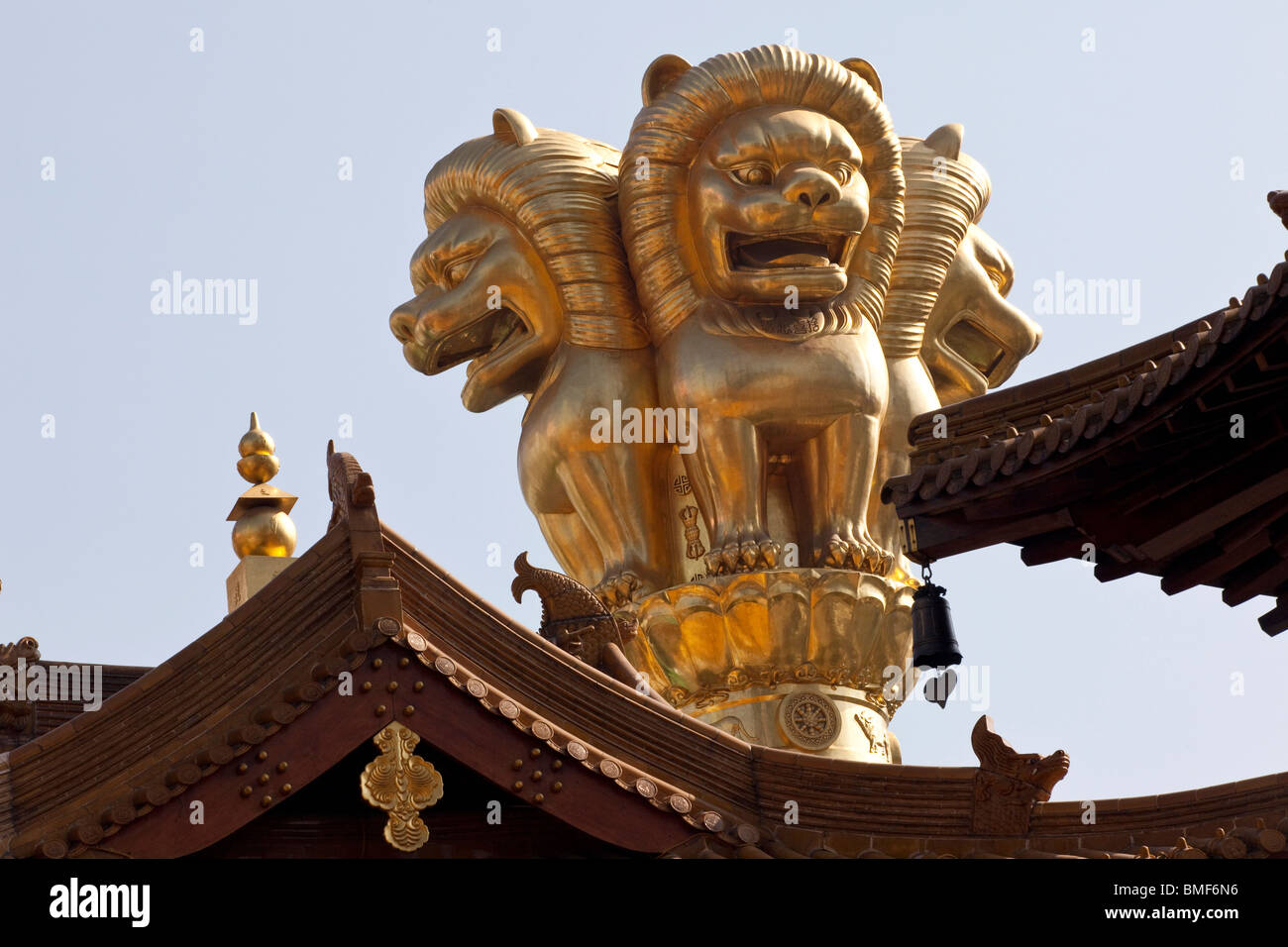 Golden four-faced lion, Jing'an Temple, Shanghai, China Stock Photo - Alamy