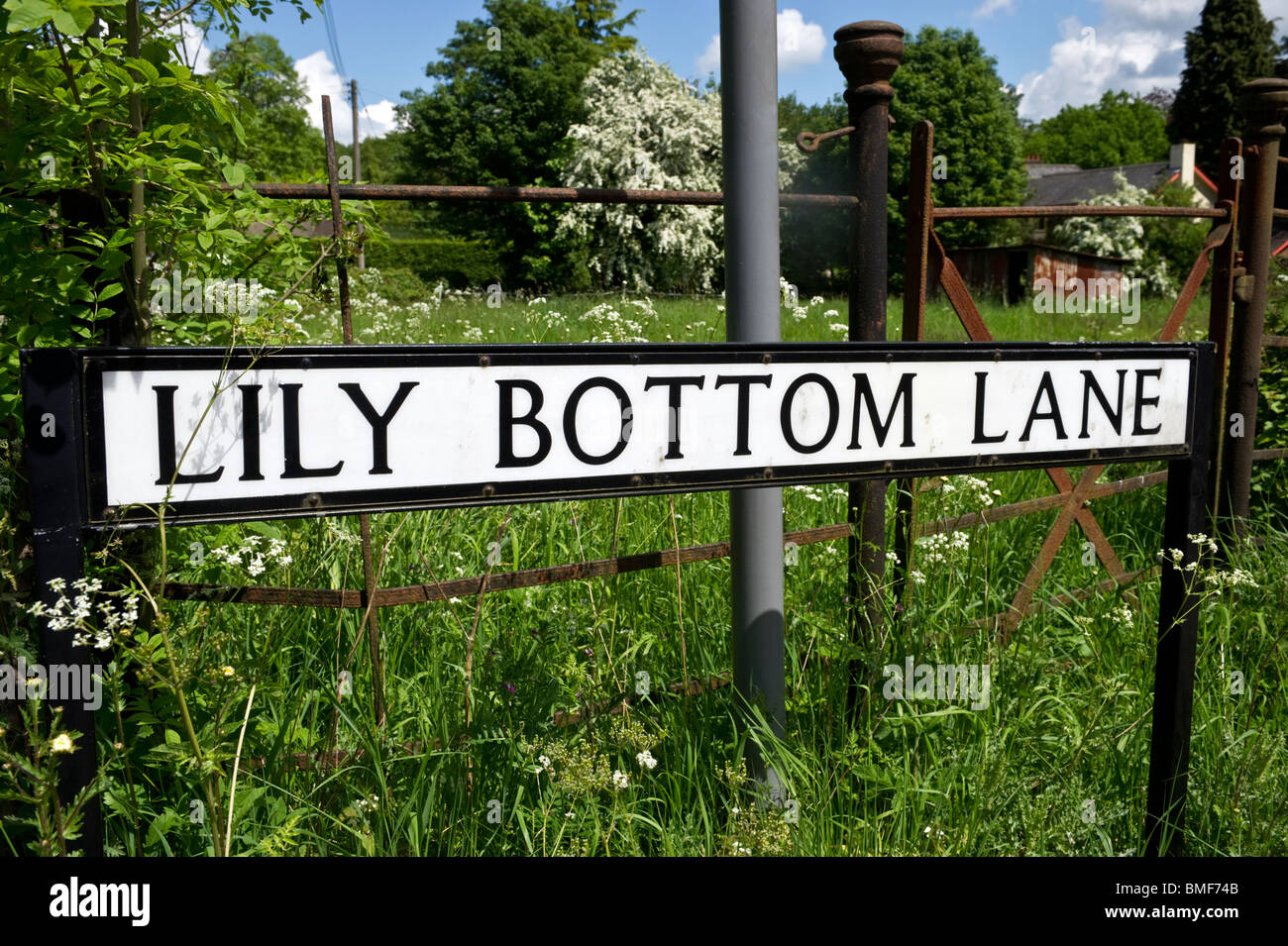 A country road sign on a roadside verge in rural Chilterns countryside ...