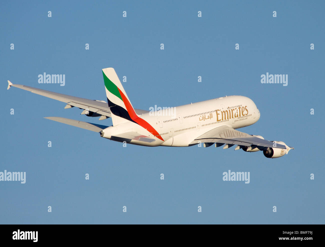 Emirates Airbus A380-861 taking off from London Heathrow Stock Photo ...