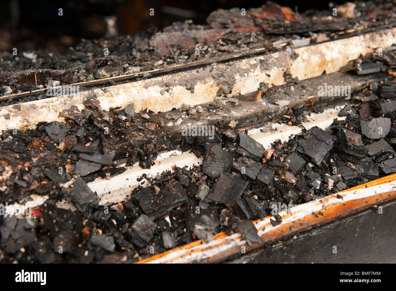 smashed double glazed window fire burnt Stock Photo - Alamy