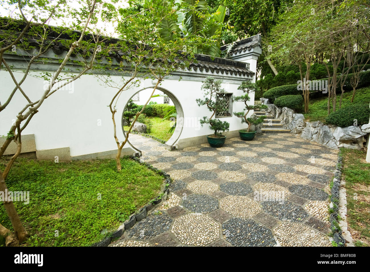 chinese style garden with trees and plants Stock Photo - Alamy