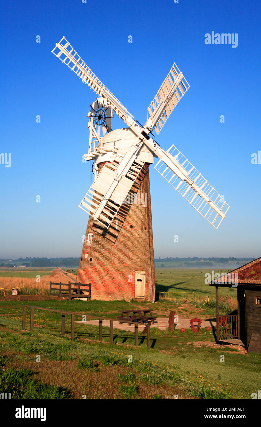 The restored Hardley Drainage Mill by the River Yare, Norfolk, England ...