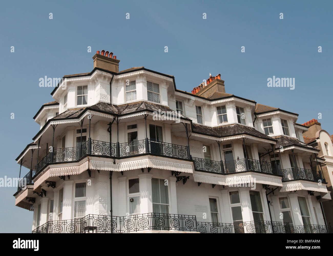 United Kingdom, England - Detail of a seafront building at Eastbourne ...