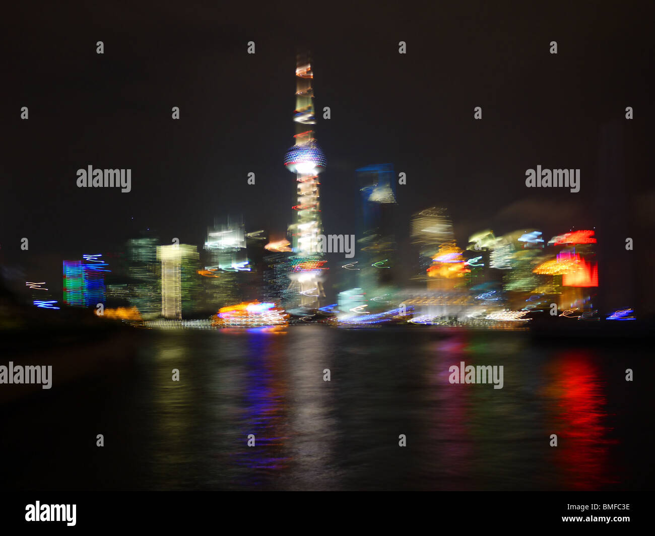 Shanghai skyscrapers in the night shot with shaking camera, China Stock ...
