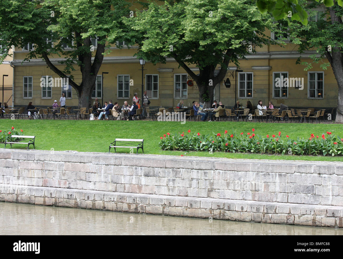 People sitting outside café in Turku Finland Stock Photo - Alamy
