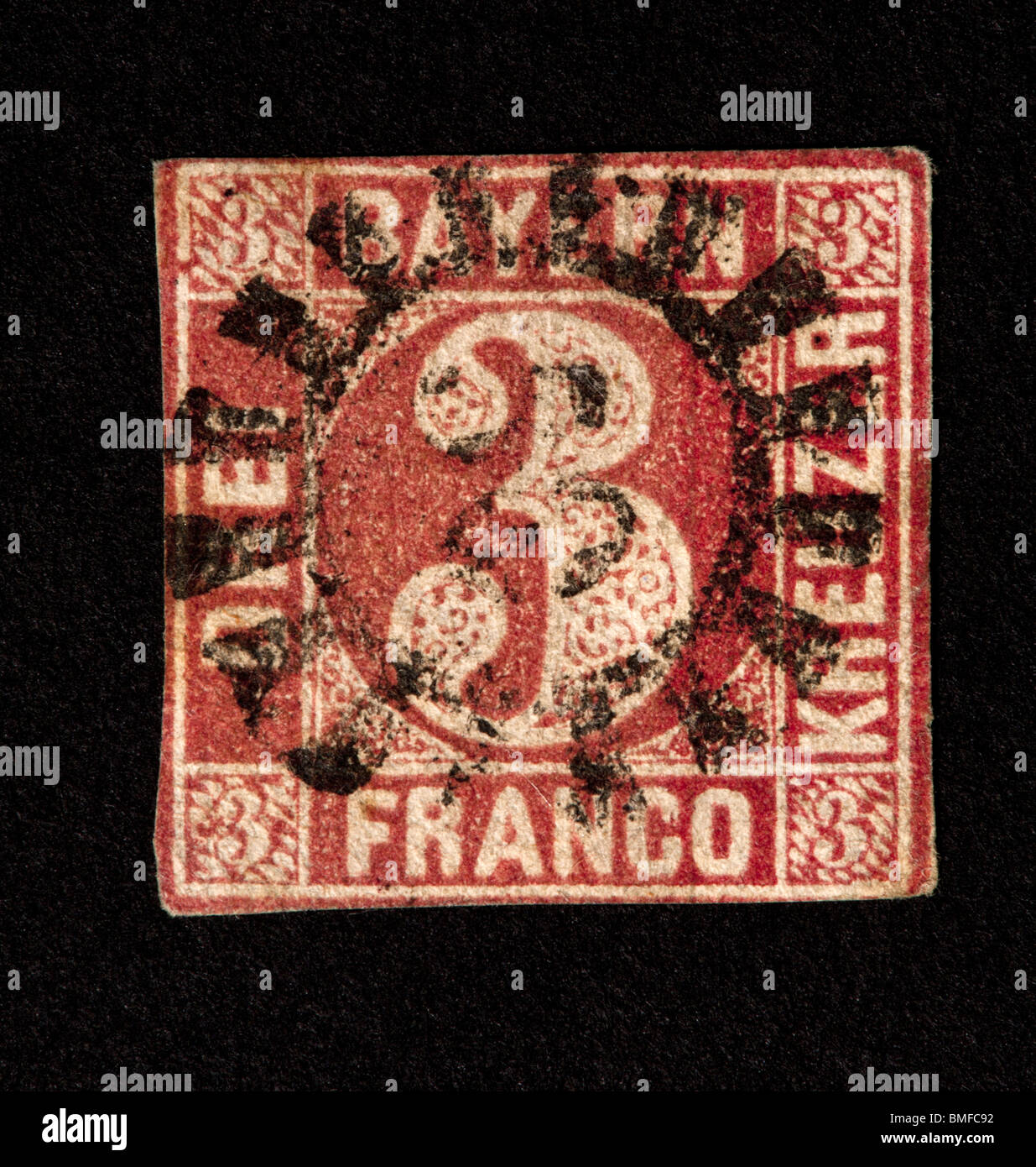 Postage stamp from Barvaria with the number 3 Stock Photo - Alamy