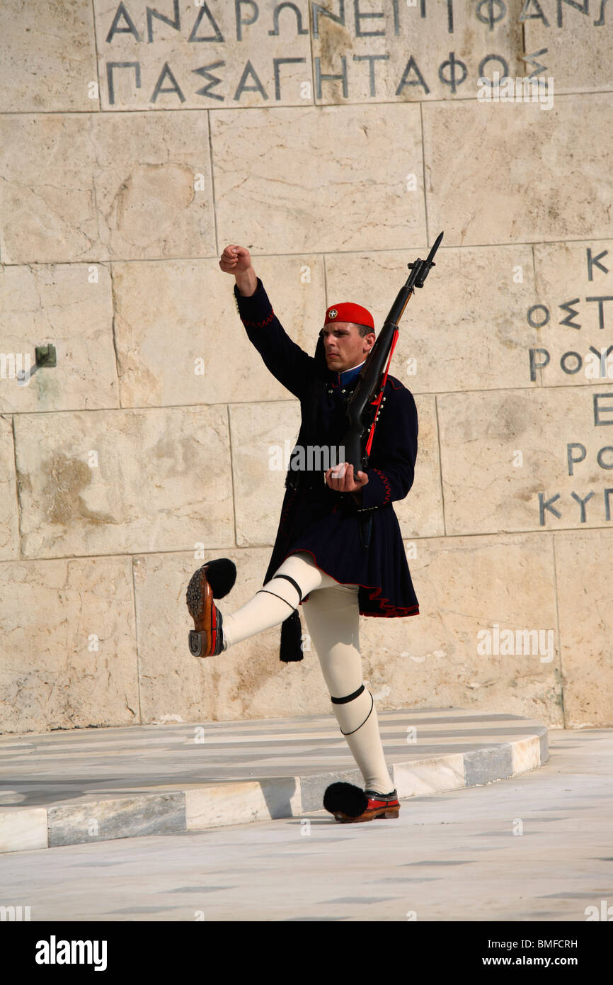 Guards known as evzones marching in front of the tomb of the unknow ...