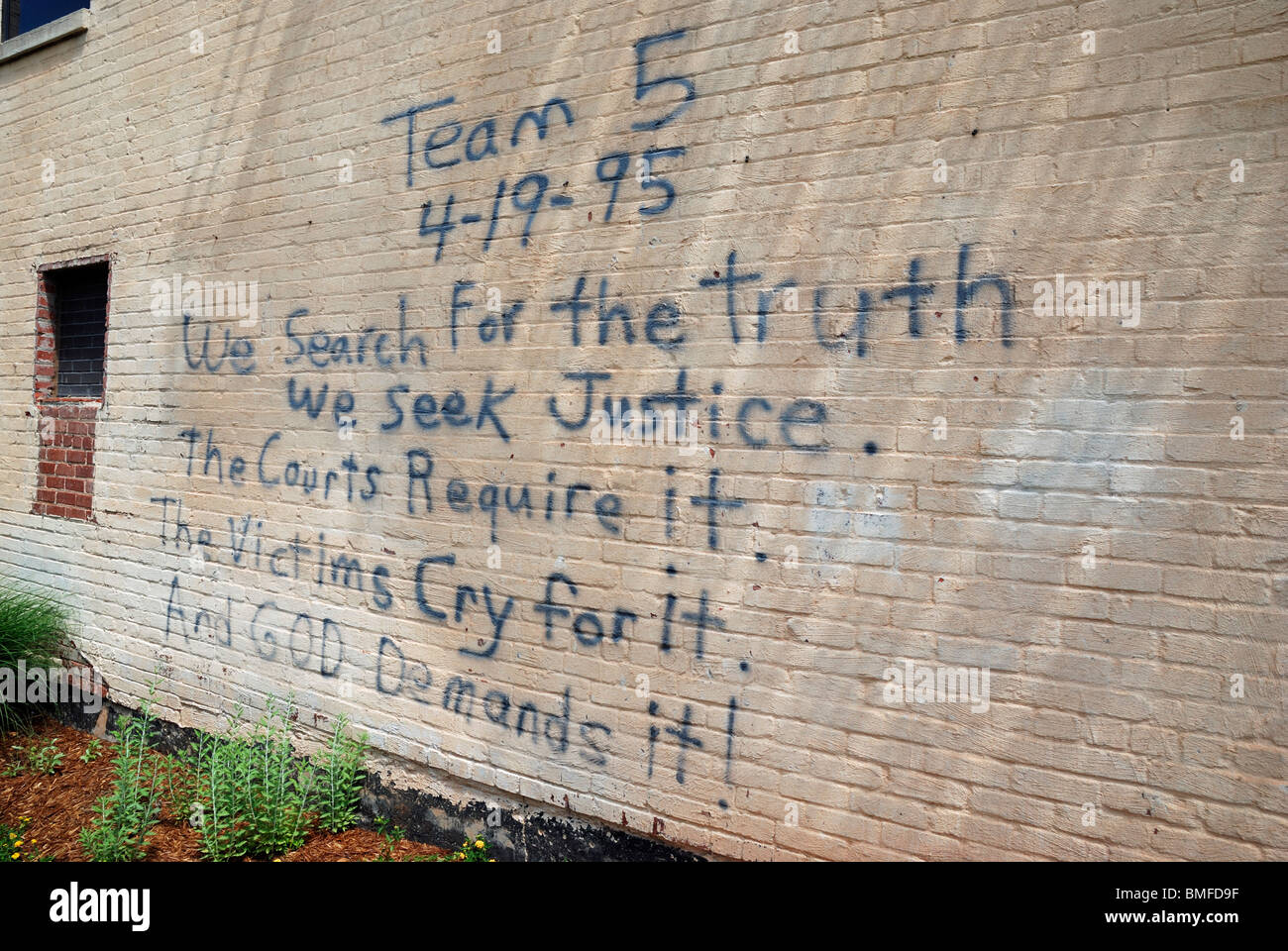 Graffiti on the wall of the Oklahoma City National Memorial Museum ...