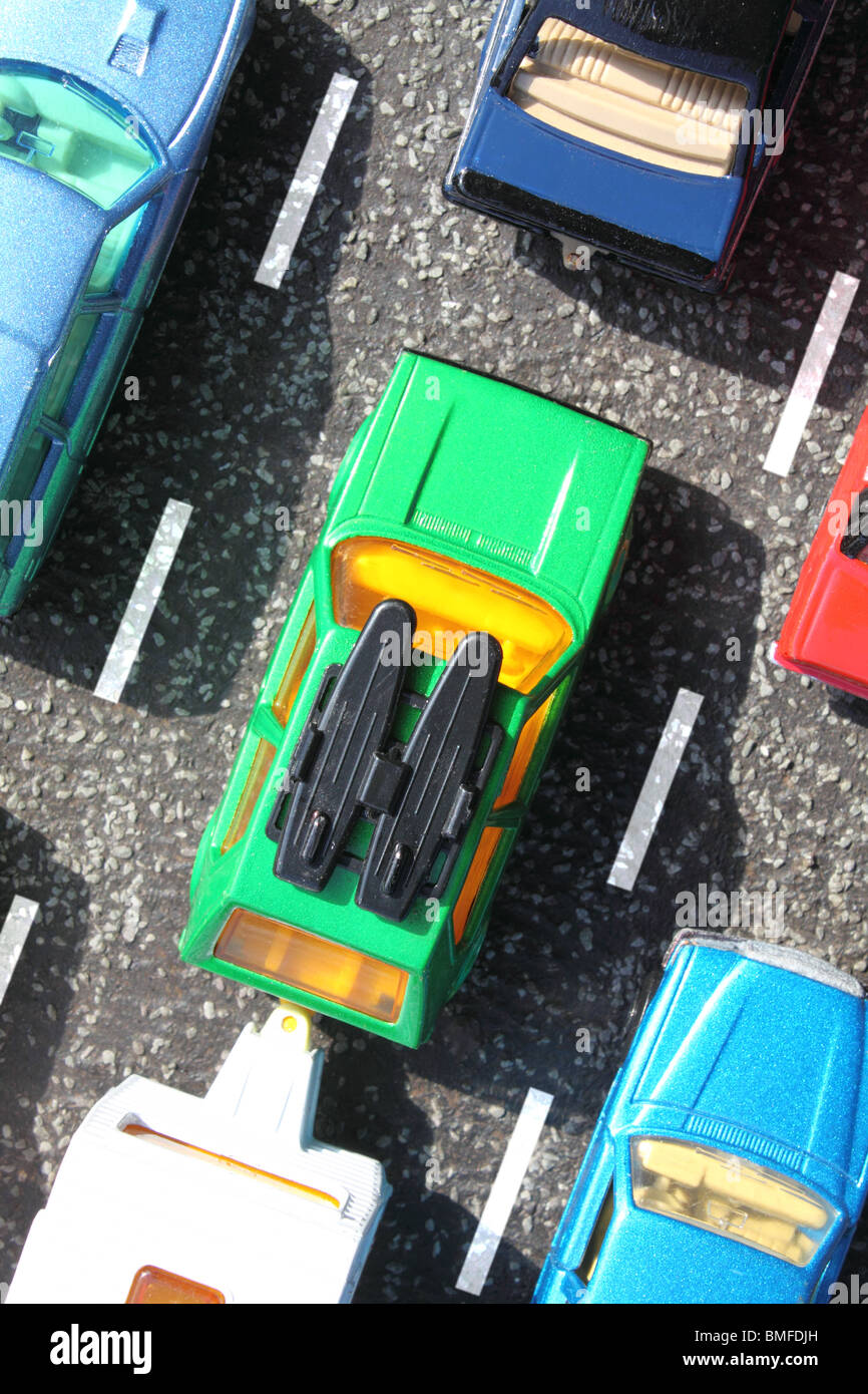 toy car and caravan in set up traffic jam scene Stock Photo - Alamy