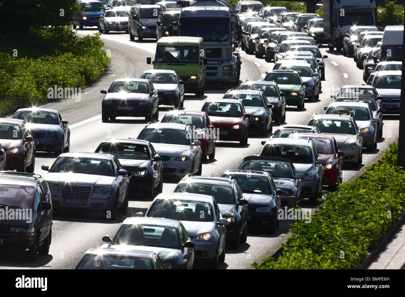 Traffic jam on a highway, motorway Stock Photo - Alamy
