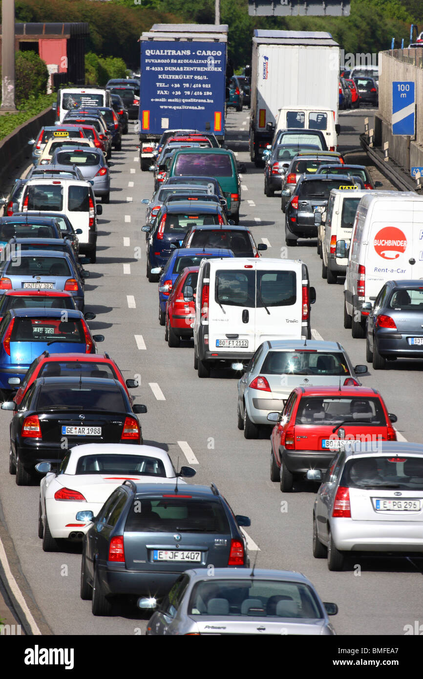 Traffic jam on a highway, motorway Stock Photo - Alamy