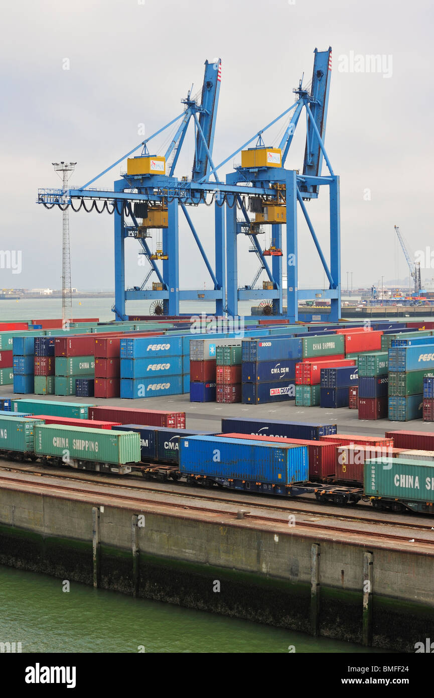 Container terminal cranes at the Port of Zeebrugge, Belgium Stock Photo ...