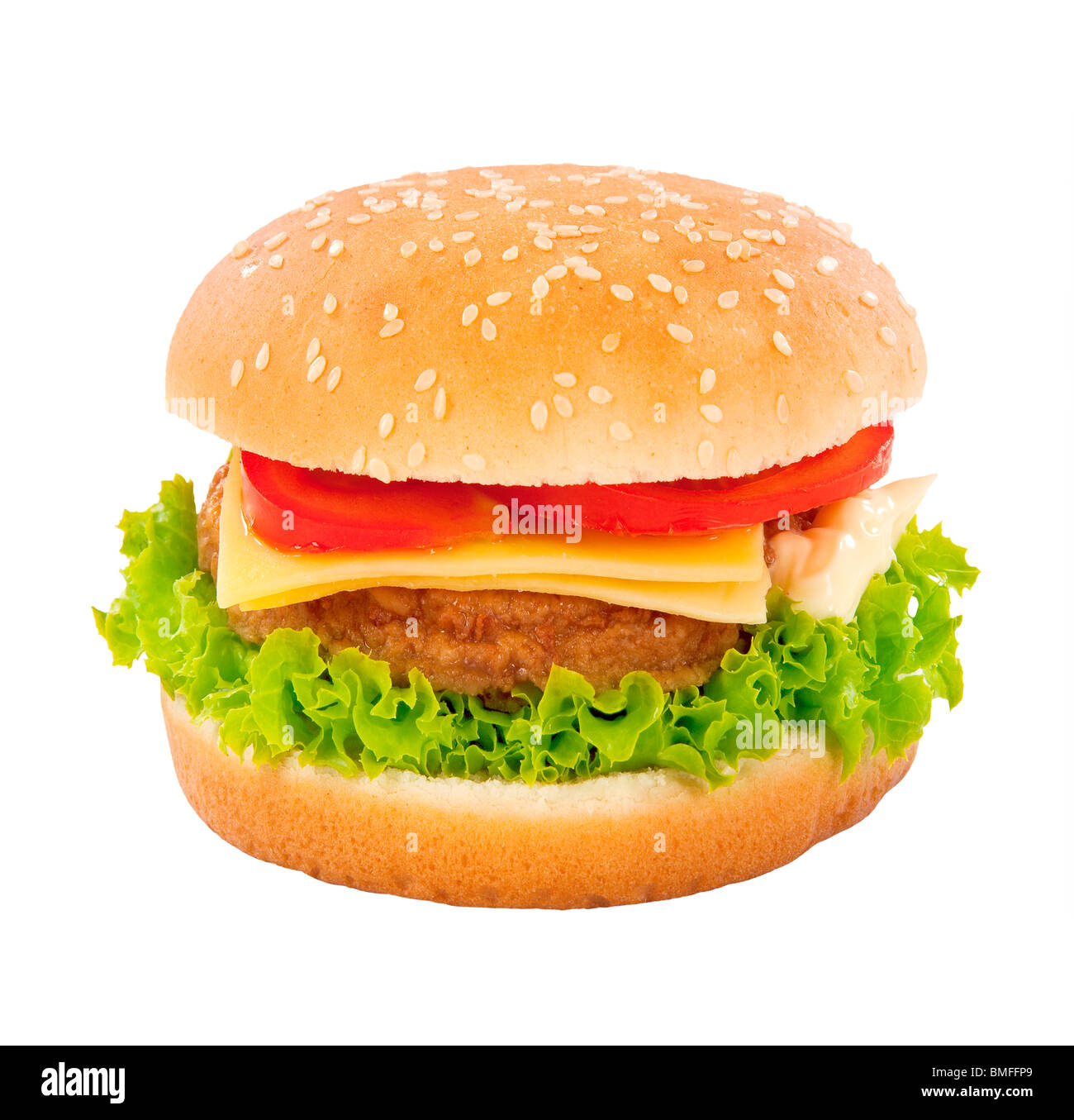 Single cheeseburger isolated on white Stock Photo - Alamy