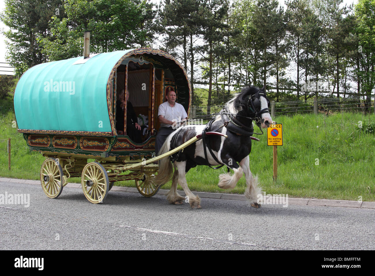 A Romany gypsy family travelling to Appleby Horse Fair, Appleby-In ...