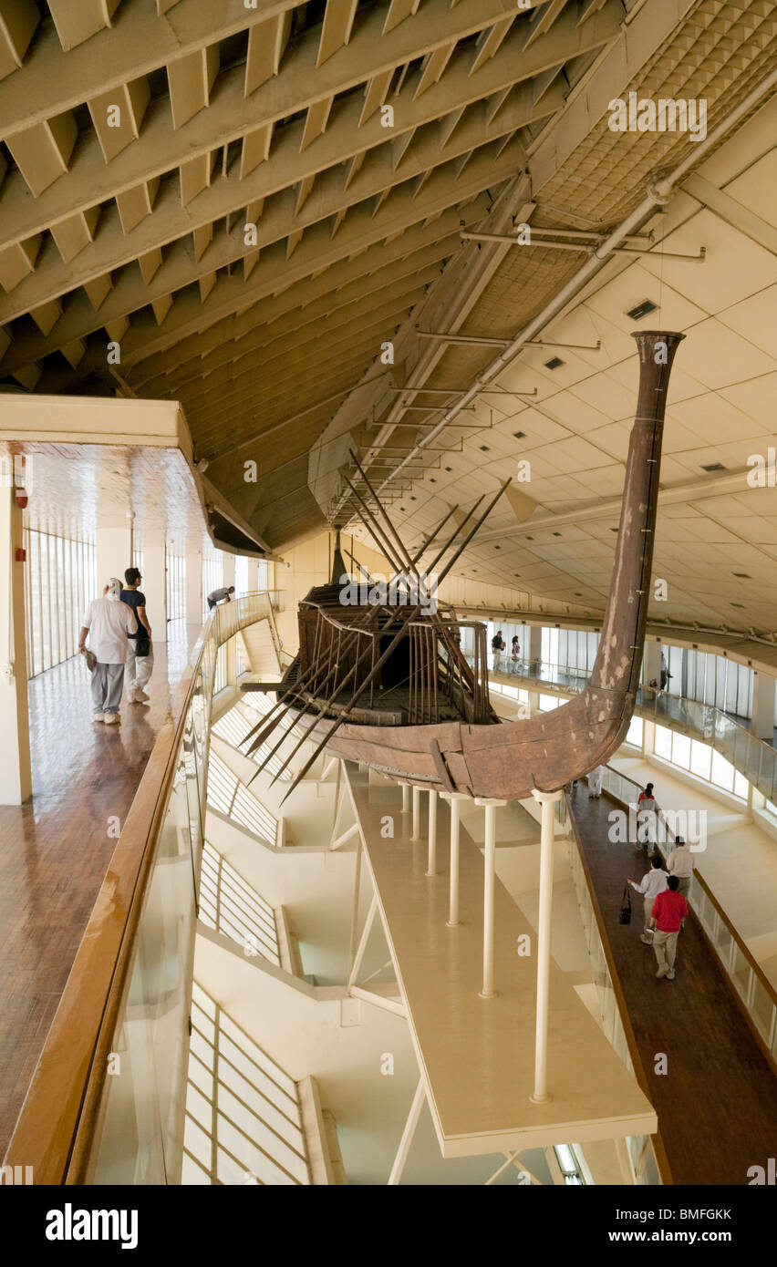 Tourists view King Khufu's (Cheop's) Solar Boat in its own museum at ...