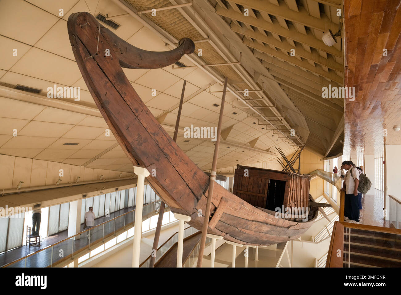 Tourists view King Khufu's (Cheop's) Solar Boat in its own museum at ...