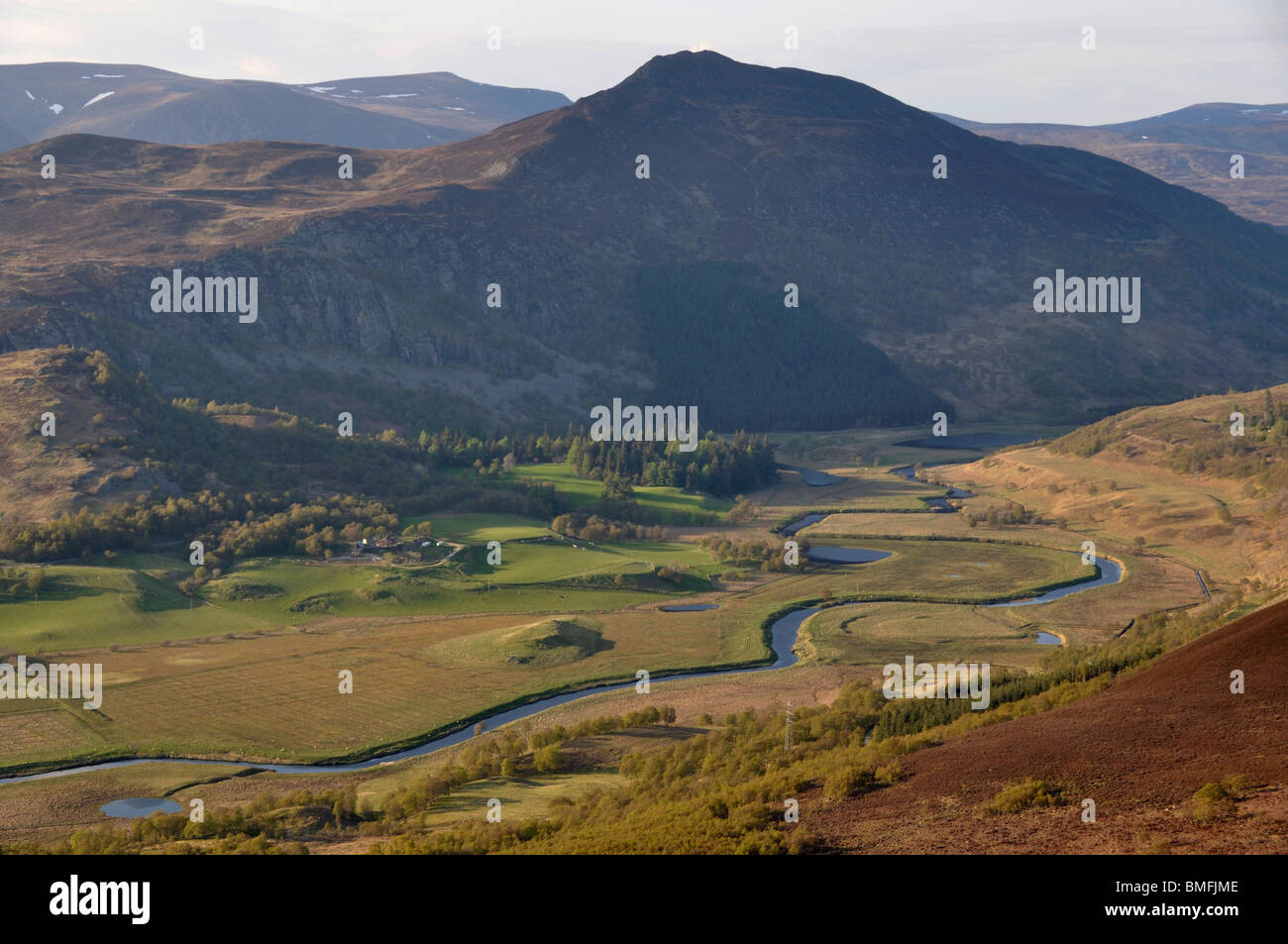 Creag Dubh and River Spey from Cruban Beag, Newtonmore, Scotland Stock ...