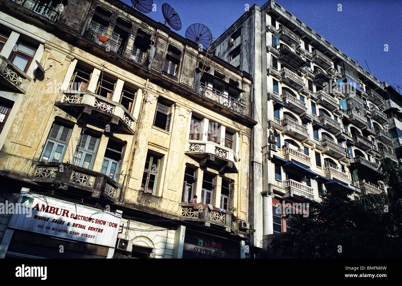 Colonial era apartment buildings are seen in Yangon, May 2010 Stock ...