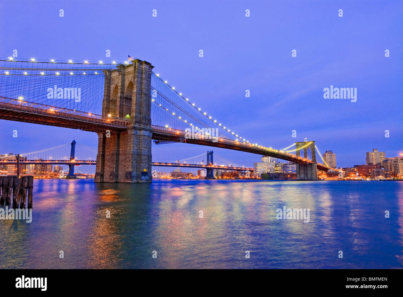 New York City, the Brooklyn Bridge over the East River with the ...