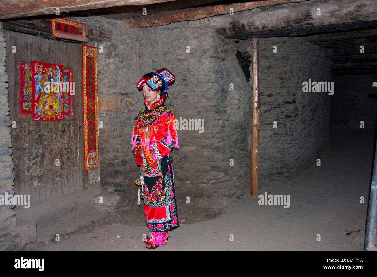 Qiang woman in traditional costume, Yingxiu, Wenchuan, Sichuan Province ...