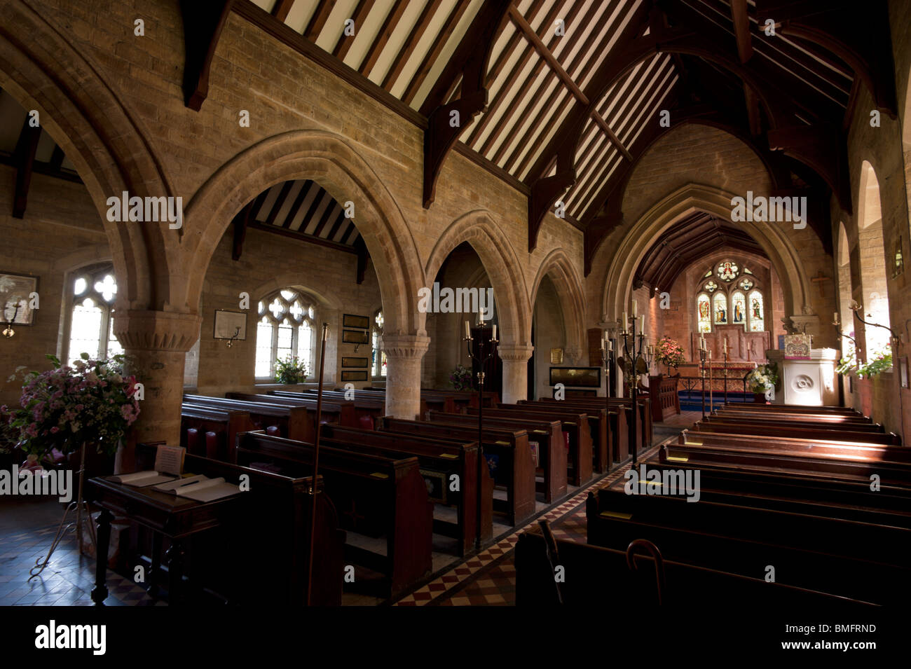 The interior of St Mary's Church, Lower Slaughter, Gloucestershire ...