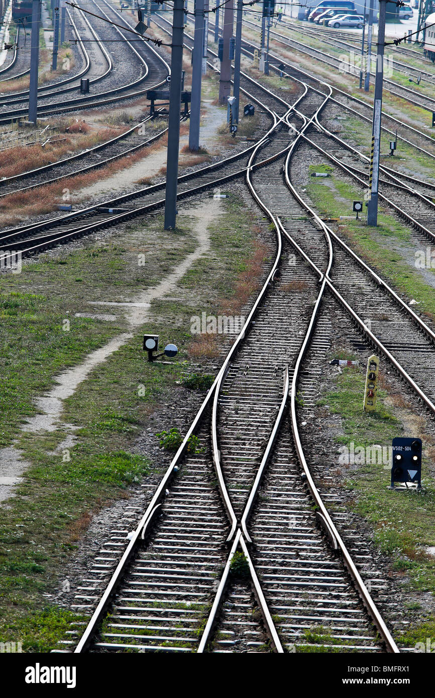 Railroad tracks with switches Stock Photo - Alamy