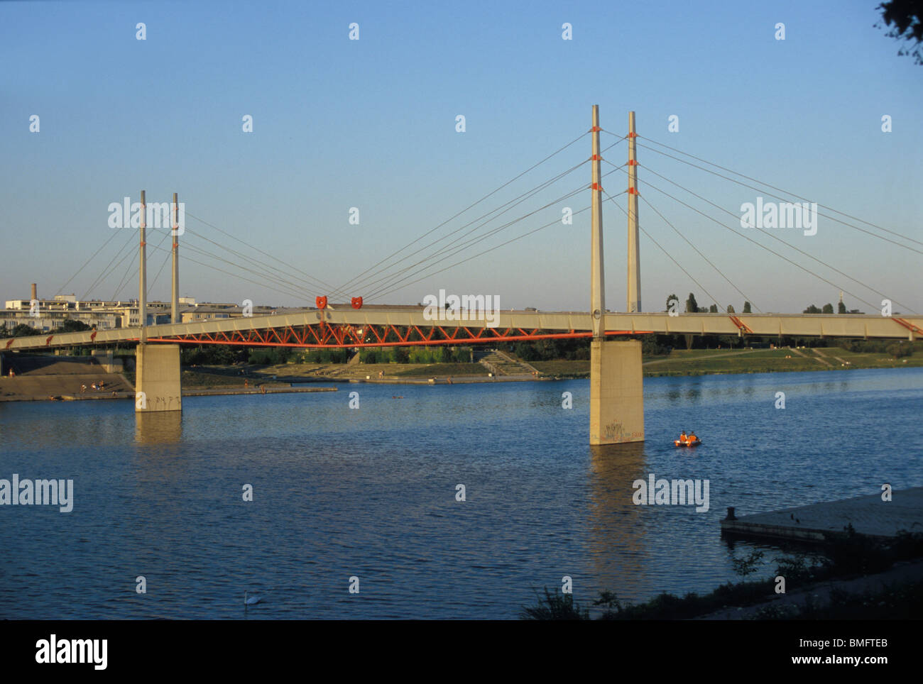 Steel rope bridge at the Danube Island Stock Photo - Alamy