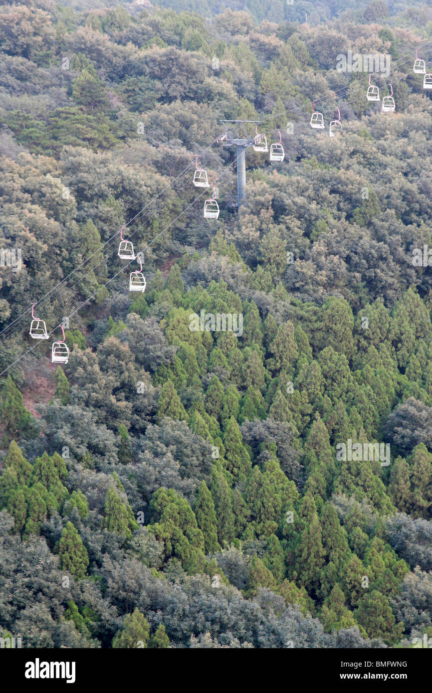 Chair lift through woods, Badachu Park, Beijing, China Stock Photo - Alamy