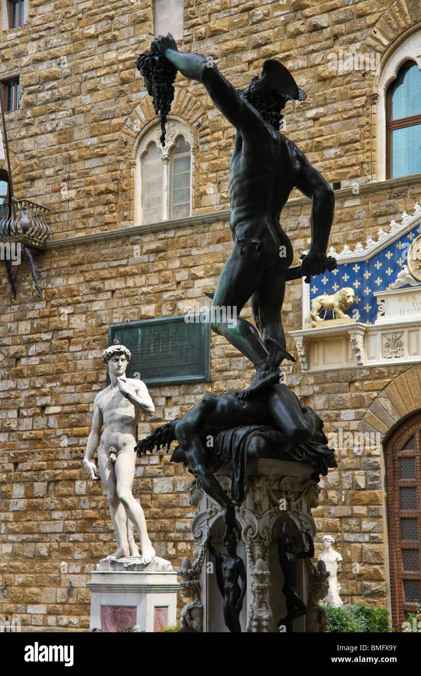 Italy, Tuscany, Florence. Michelangelo's David, piazza della Signoria ...