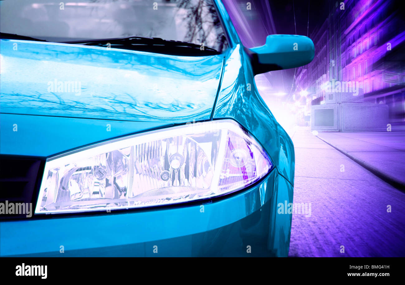 Pink Sport Car - Front side - on the road Stock Photo - Alamy