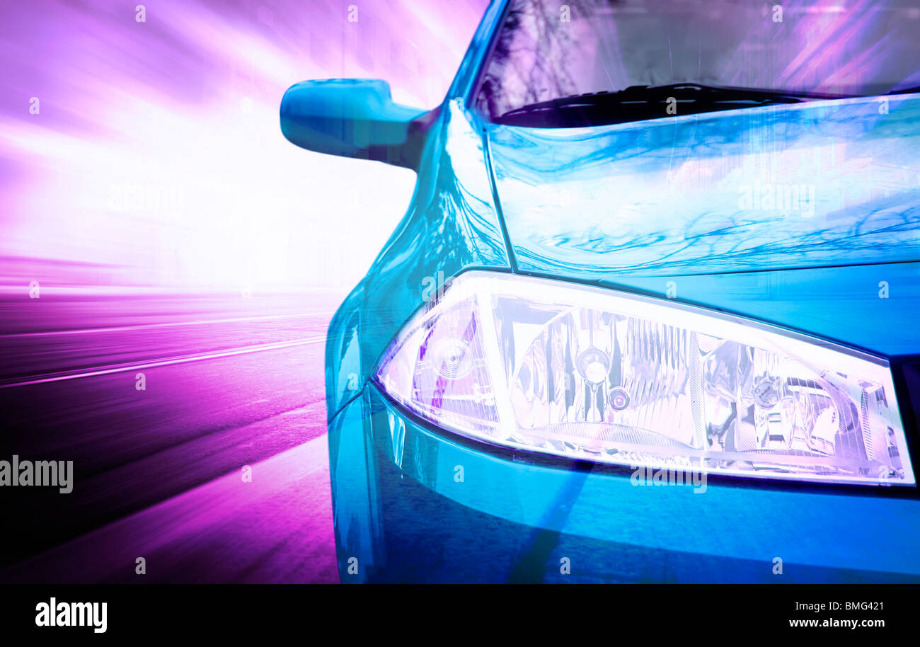 Pink Sport Car - Front side - on the road Stock Photo - Alamy