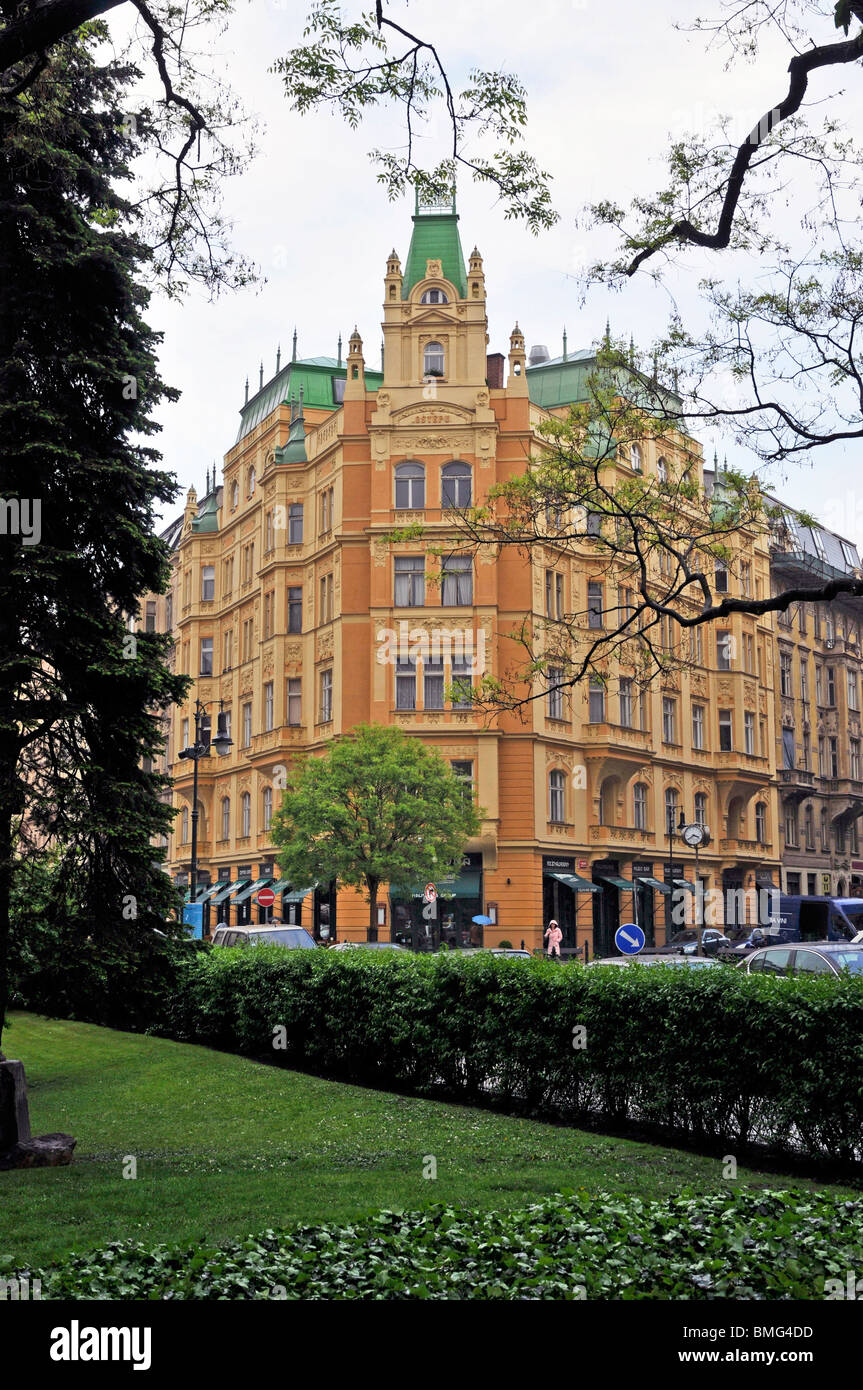Beautiful old building through branches of tree ,Praga Prague Czech ...
