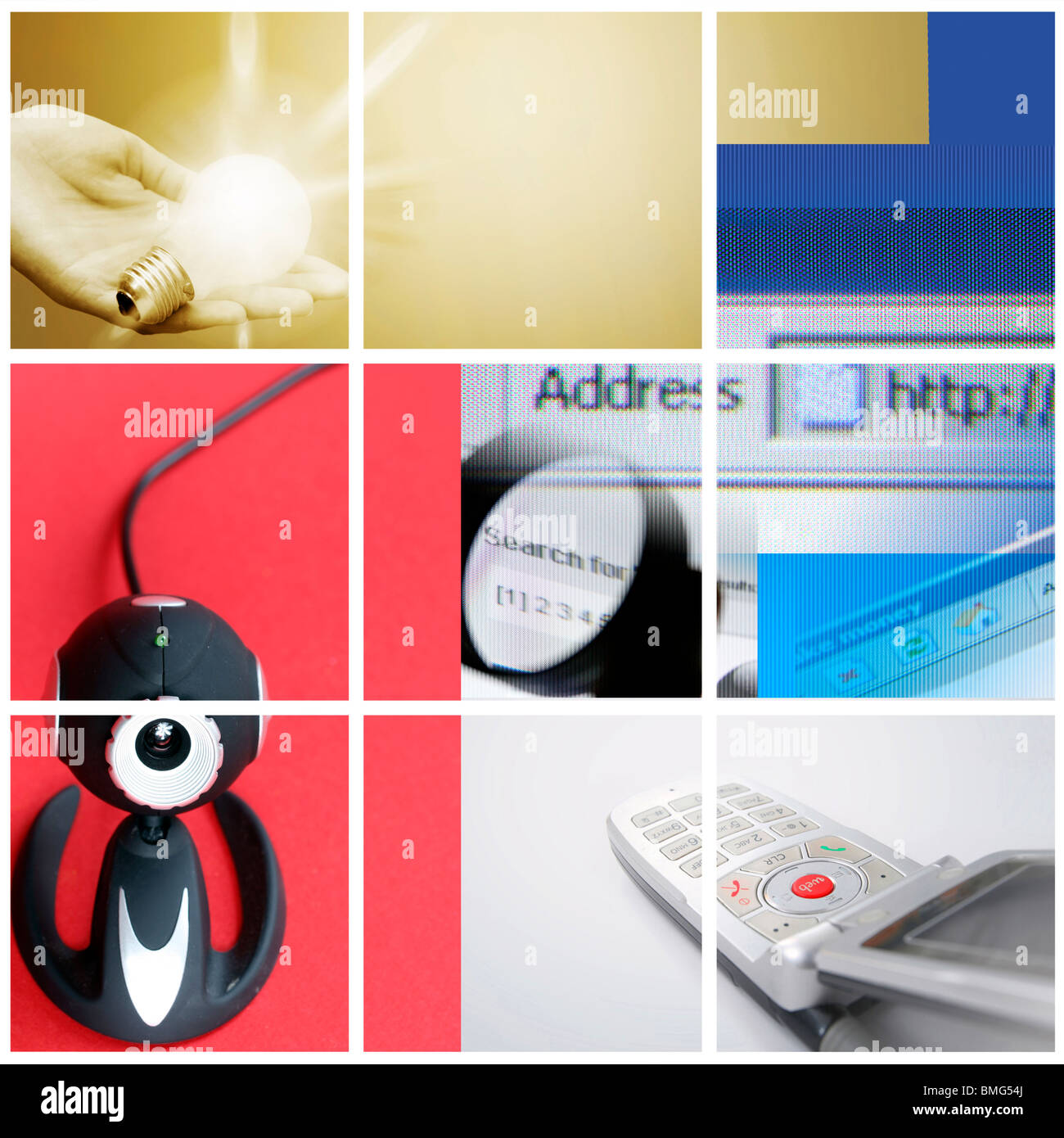 Colorful communication collage made great photographs. Square shape ...