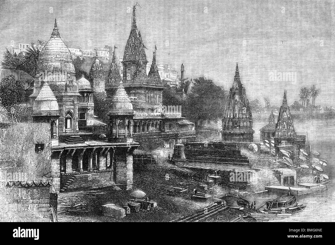 Black and White Illustration of The Hindu Temples at Benares, Varanasi ...