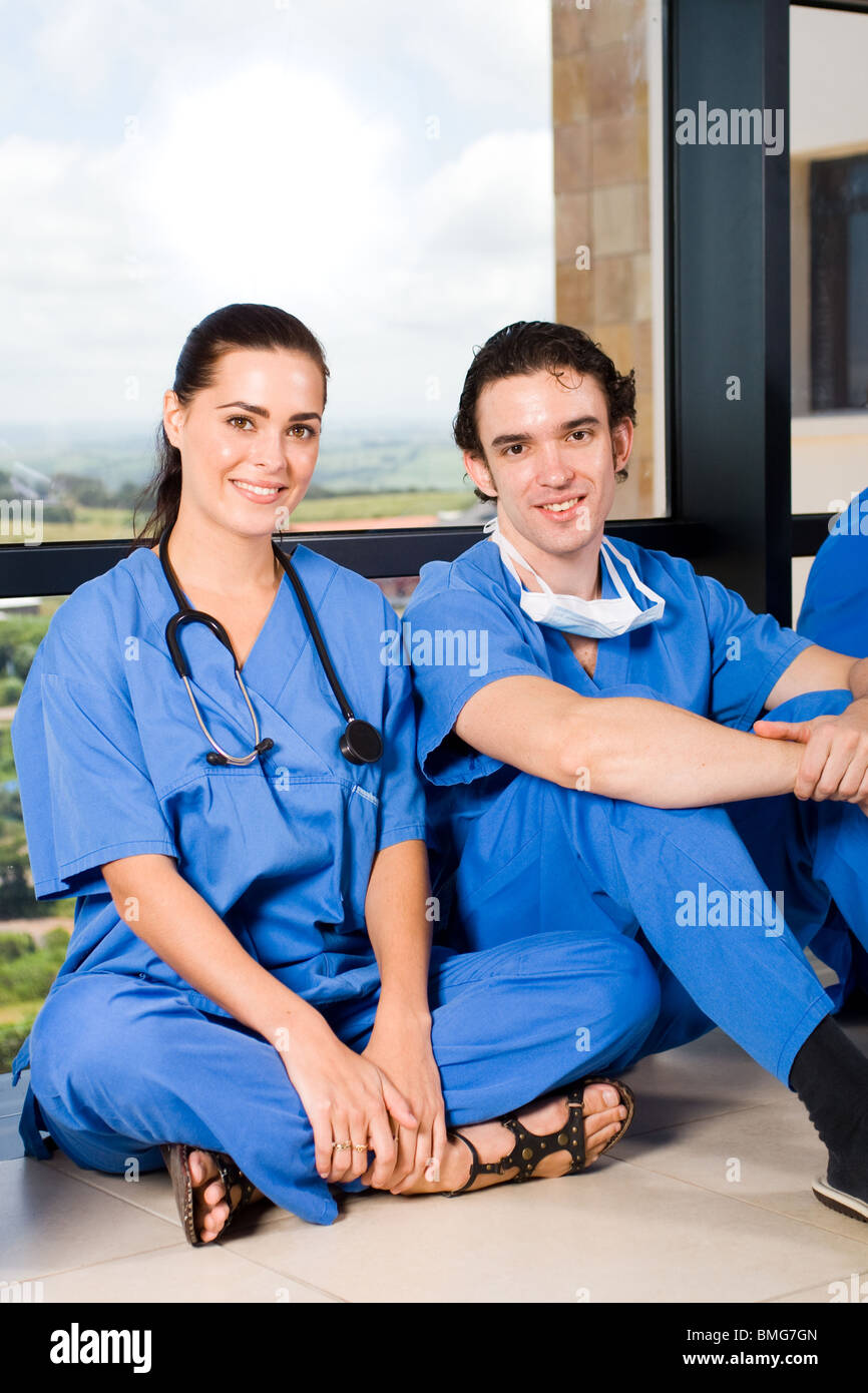 medical interns during break time Stock Photo - Alamy