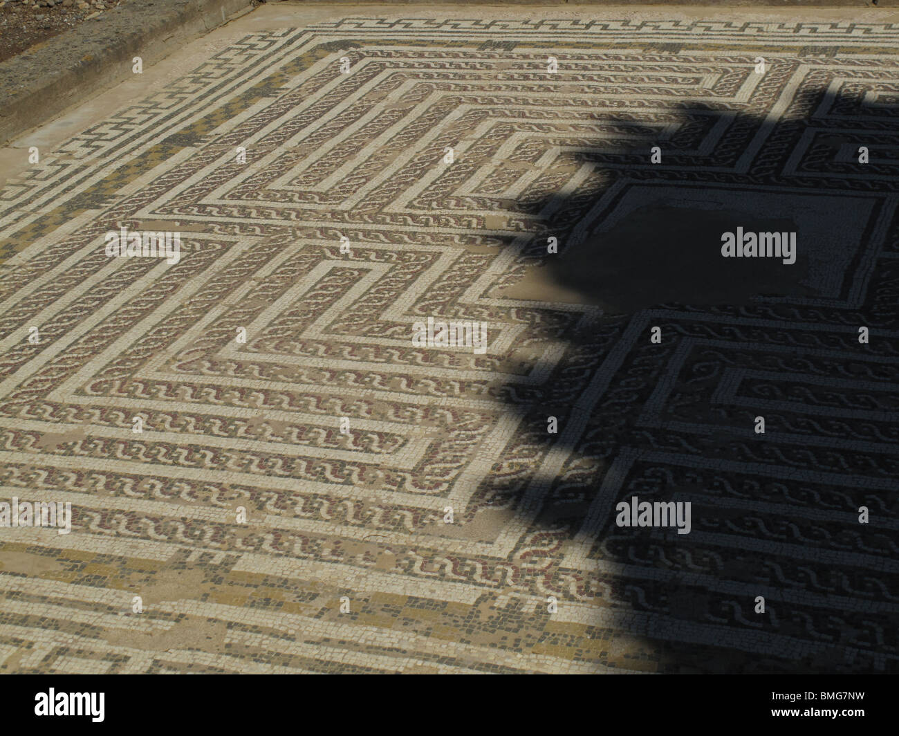Roman mosaic of labyrinth in Italica. Seville province. Andalusia ...