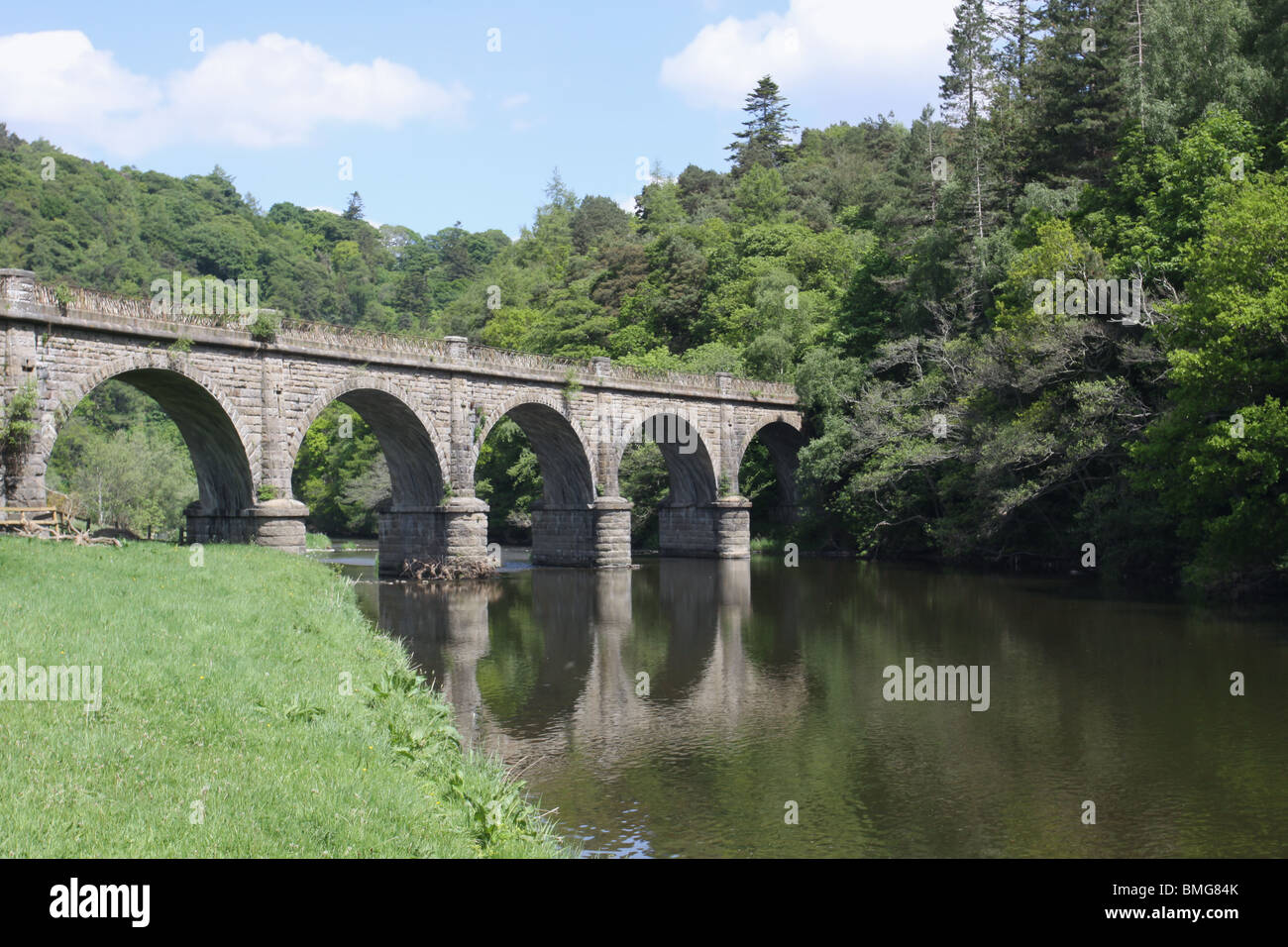 old railway bridge across River Tweed near Peebles Scotland May 2010 ...