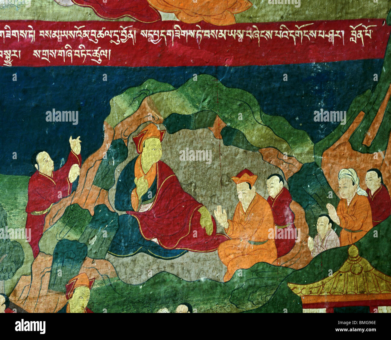 Wall painting depicting the founding of Dege Sutra Printing House by ...