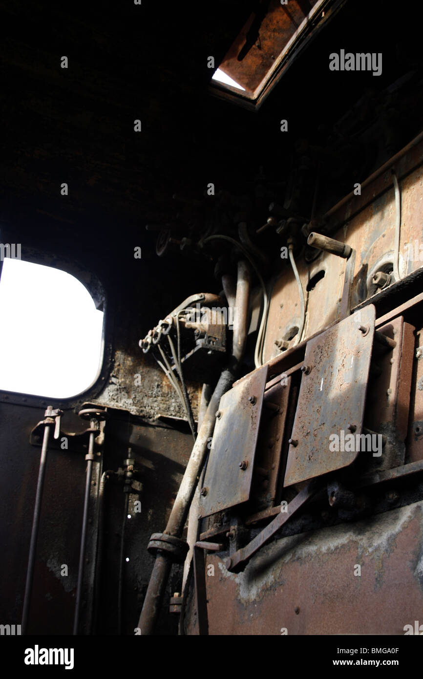inside the cab of old abandoned locomotive steam train in italy Stock ...
