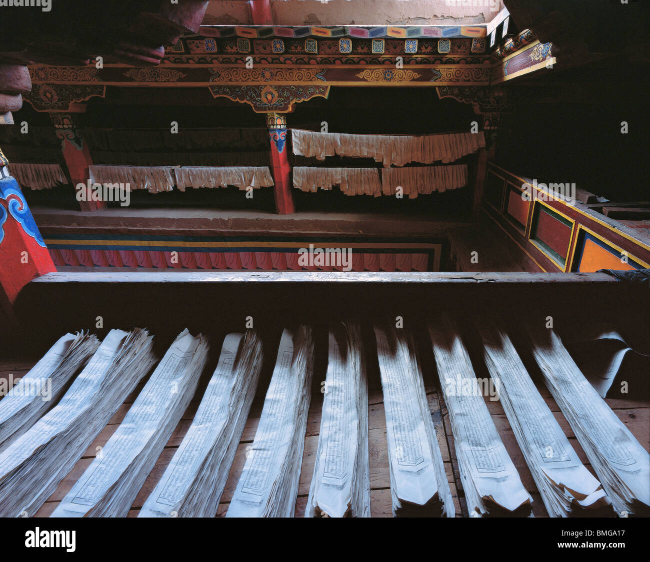 Printed scripture laying out to dry before binding, Dege Sutra Printing ...