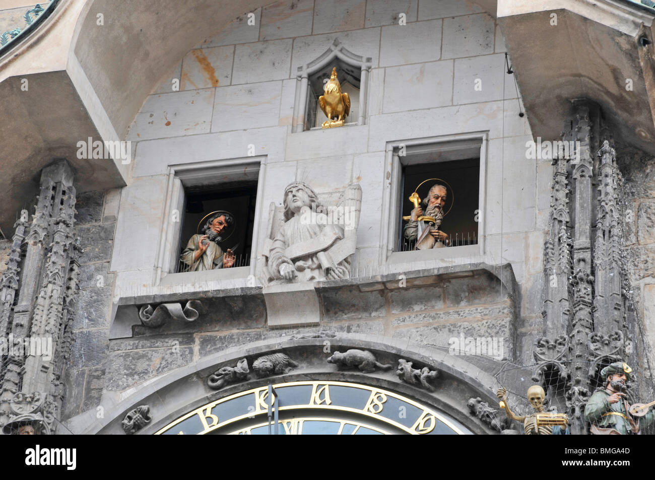 Prague Astronomical Clock detail of figures and signs of the zodiac ...