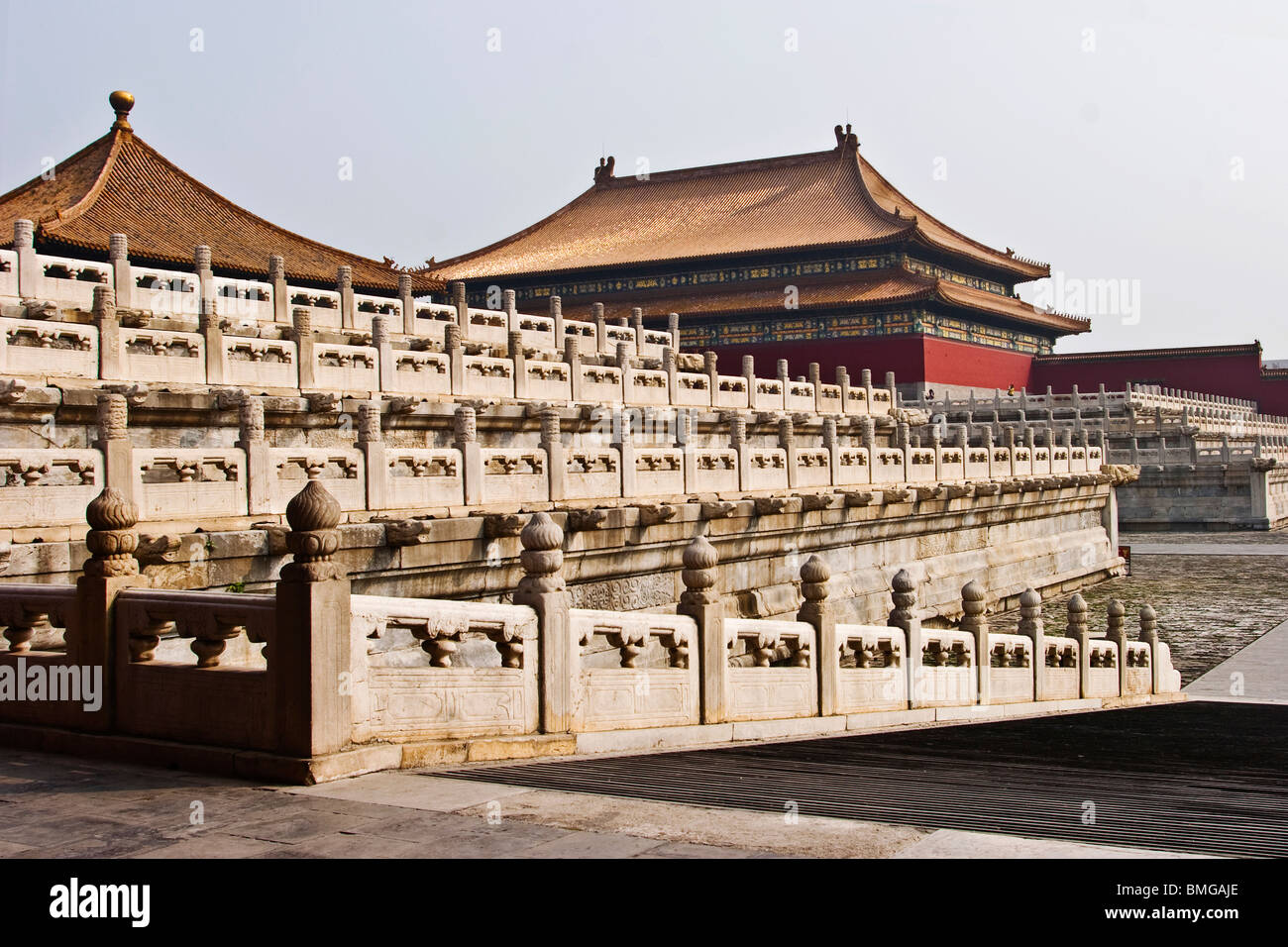 Marble terrace surrounding palaces in Outer Court, Forbidden City ...