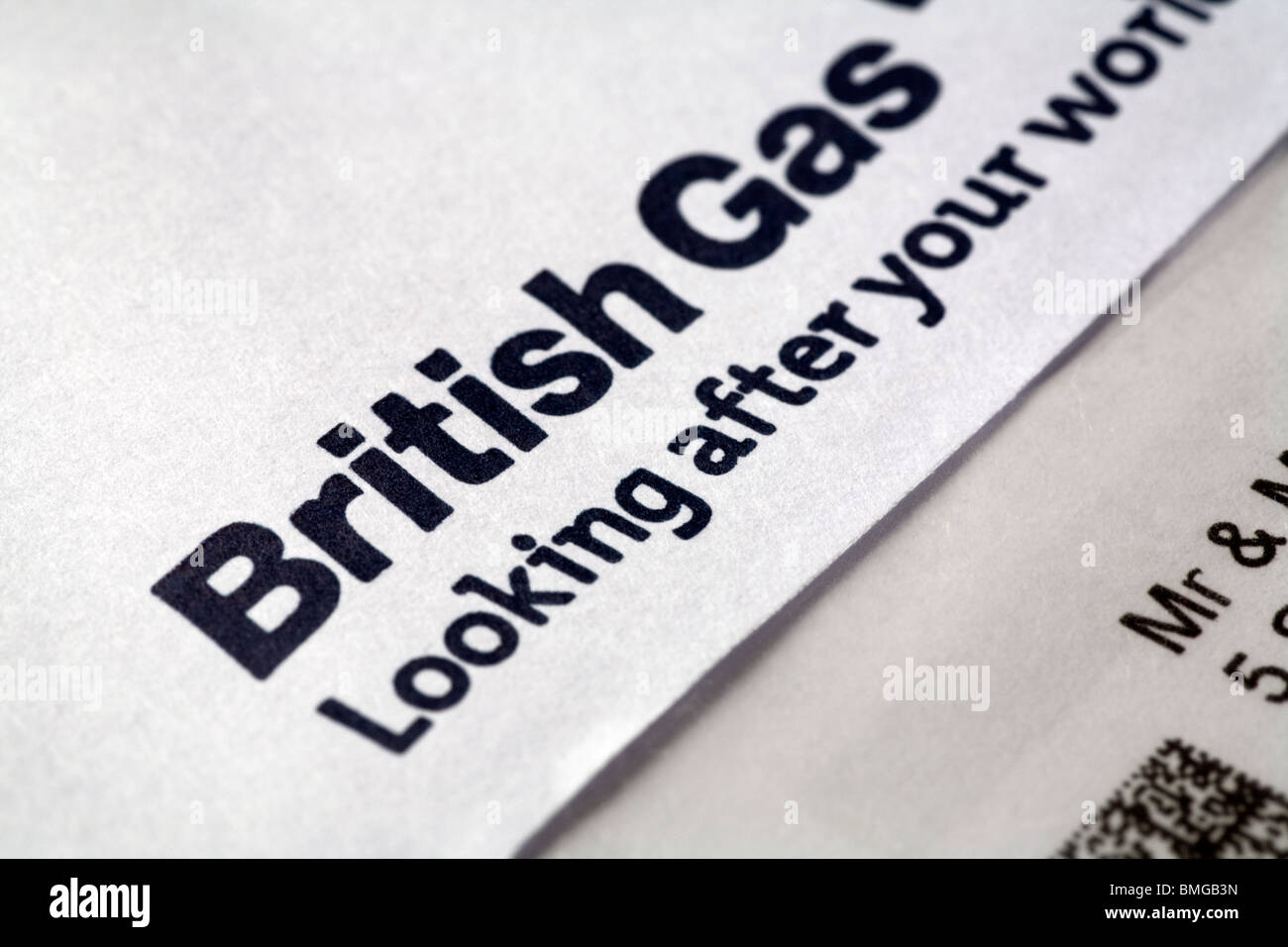 A close up or macro image of a domestic gas utility bill showing the ...