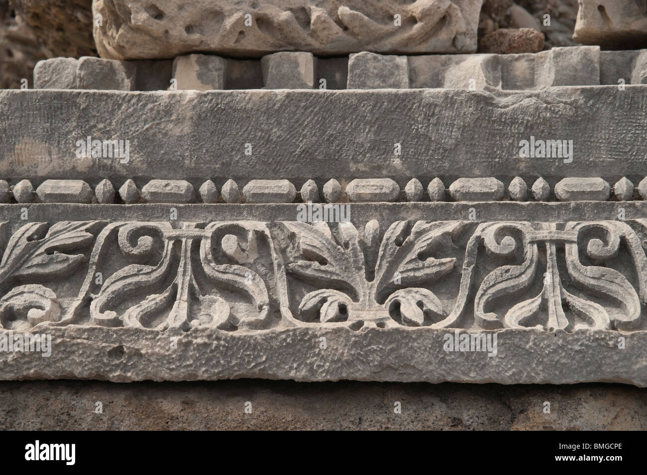Turkey Antalya - Side, masonry with carvings and frieze details Stock ...