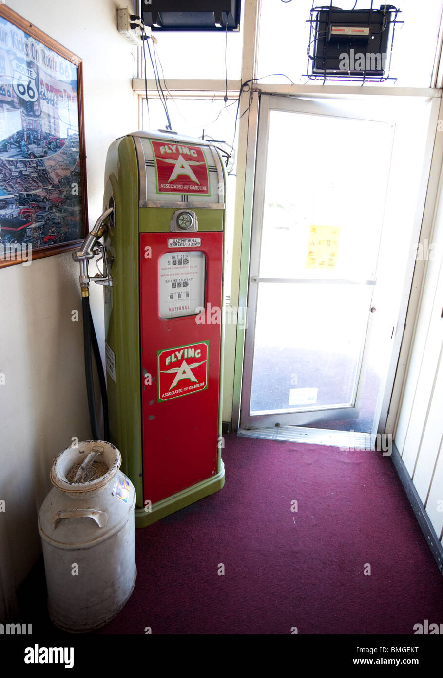 Gas petrol pump inside the Summit Inn Cafe, Route 66, California, USA ...