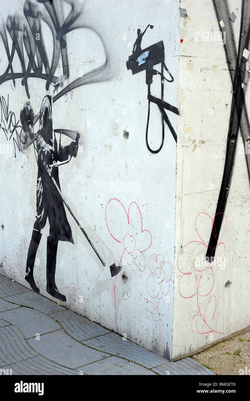 LET wheatpaste graffiti artwork minesweeper dusseldorf Stock Photo - Alamy