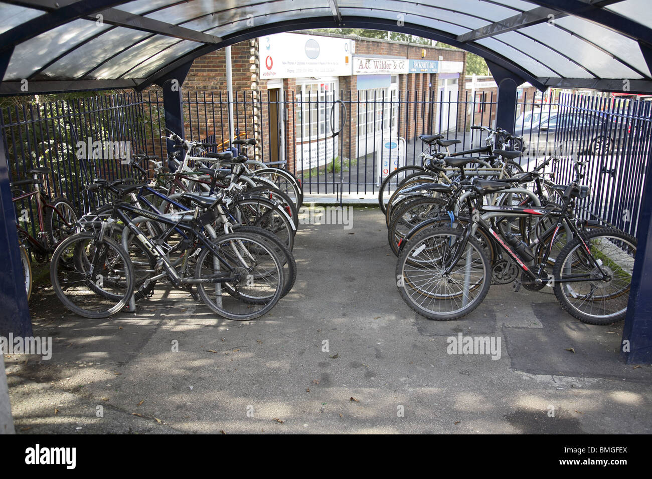 Sheltered bicycle park Stock Photo - Alamy