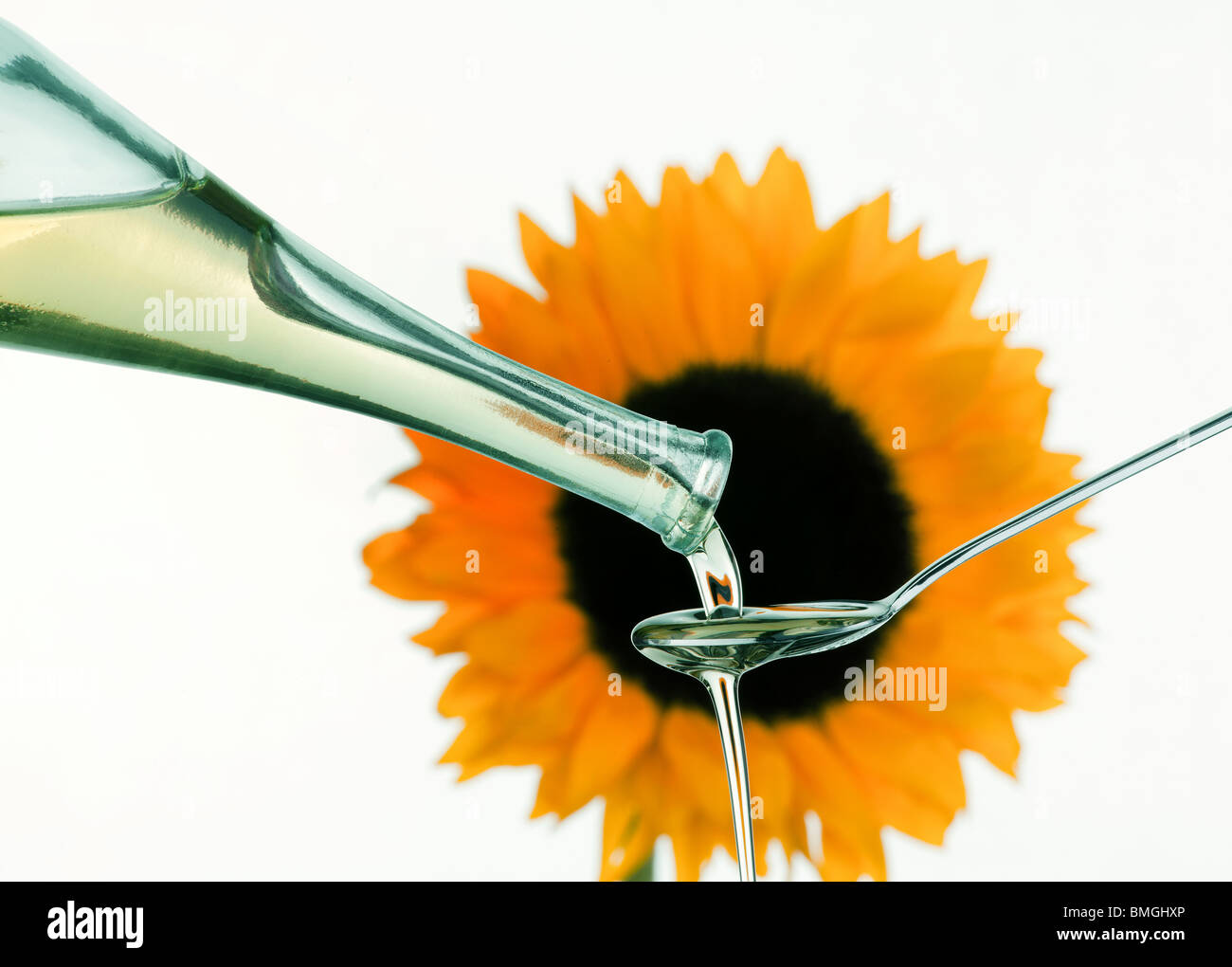 Light cooking oil from sunflower seeds with flower Stock Photo - Alamy