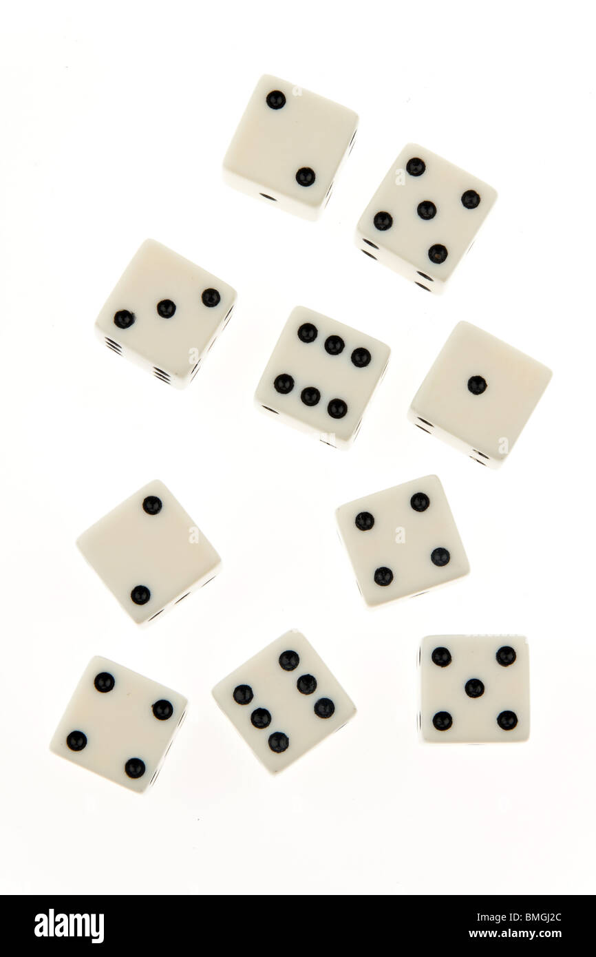Several dice of a game on a white background Stock Photo - Alamy