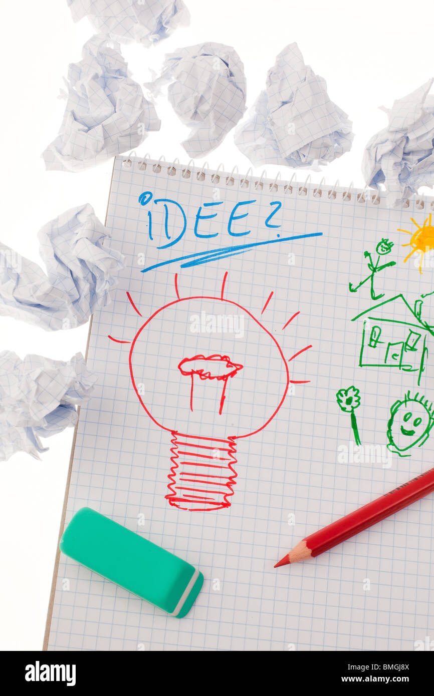 Bulb on drawing as a symbol of new ideas Stock Photo - Alamy